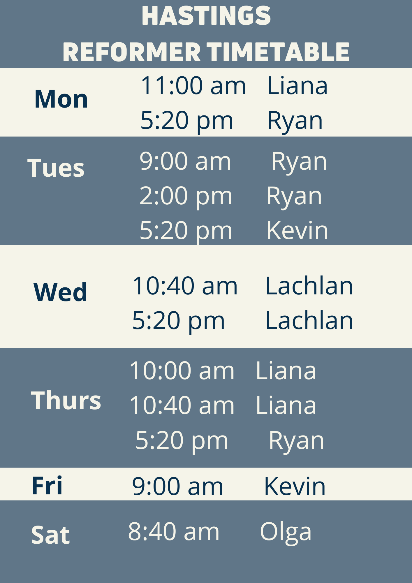 Class Timetables | Beleura Health Solutions Hastings